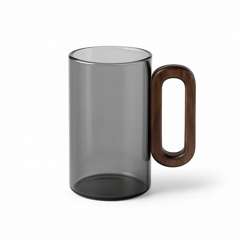 Elegant Wooden Handle Glass Mug - 360ml – Caffeine Camellia